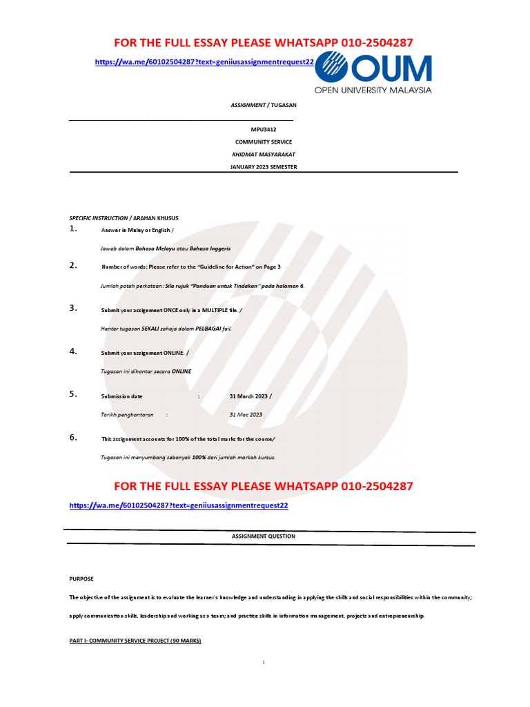 MPU3412 Community Service Assignment Guide | PDF | Art