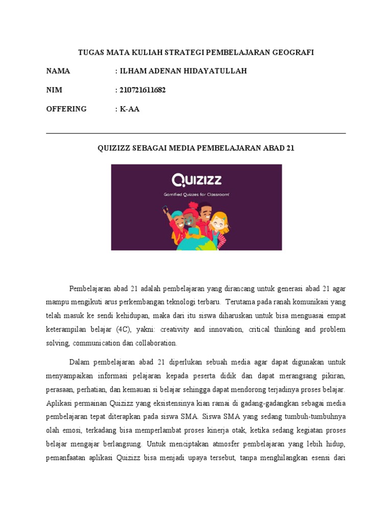 Quizizz Sebagai Media Pembelajaran Abad 21 | PDF