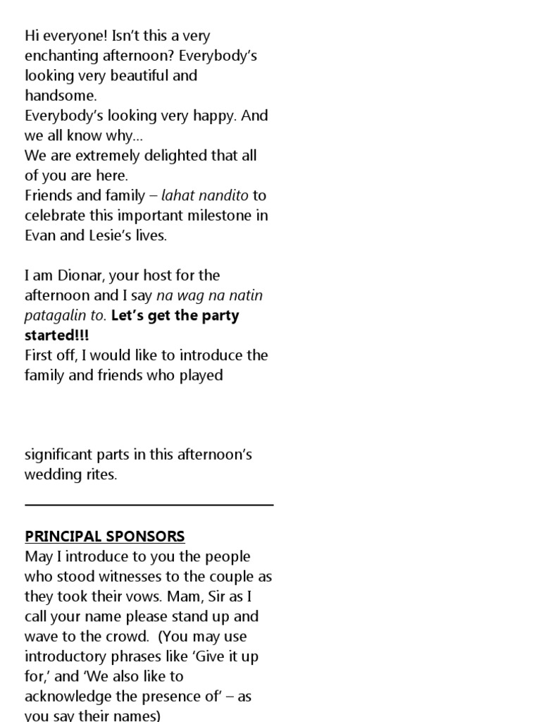 Emcee Script | PDF | Wedding | Ceremonies