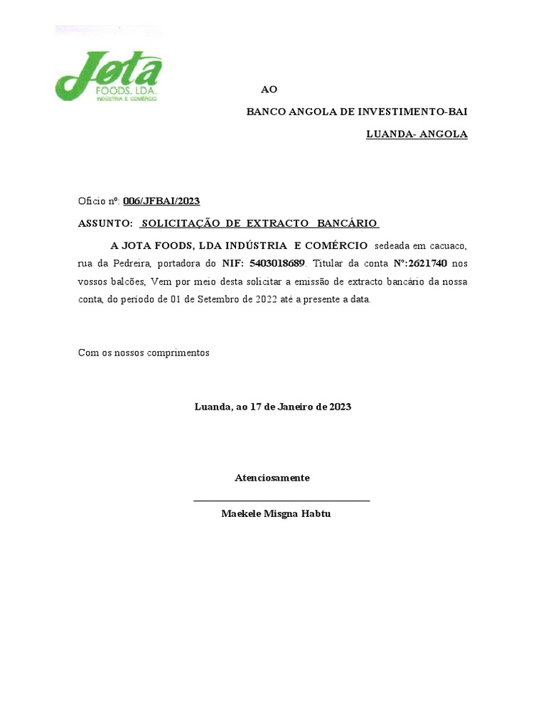 Solicitção de Extracto de Contas | PDF