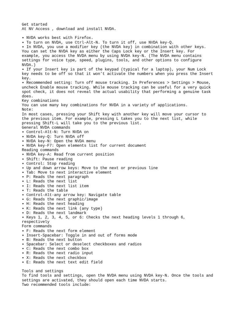 NVDA basics | PDF | Menu (Computing) | Software