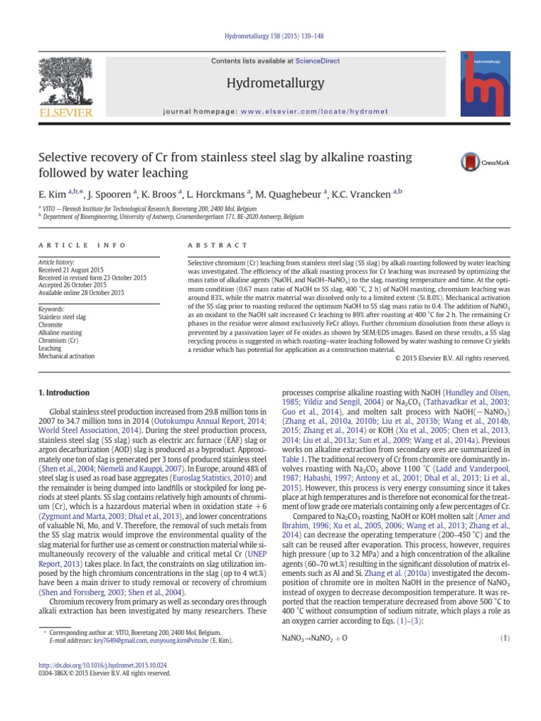 Selective Recovery of CR From Stainless Steel Slag by Alkaline Roasting ...