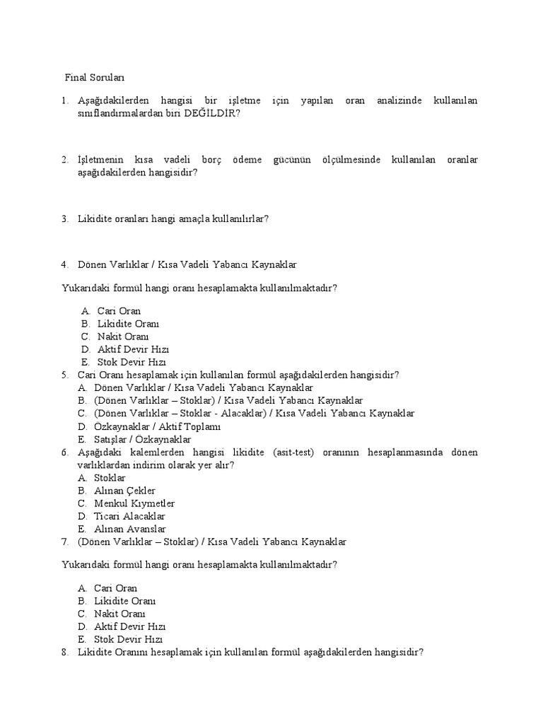 Final Sinavi Calisma Sorulari | PDF