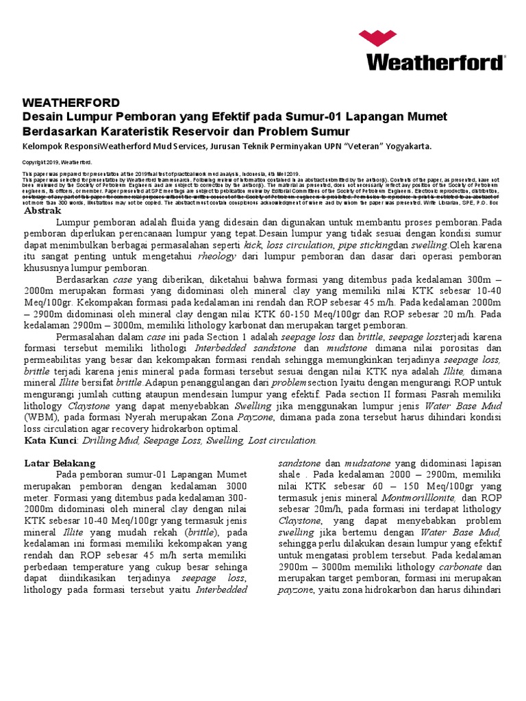 (Kurang Perhitungan Vol Mud, Perhit PH, Gambar Profil Sumur, Tlong Di Cek MPI) Paper Weatherford ...