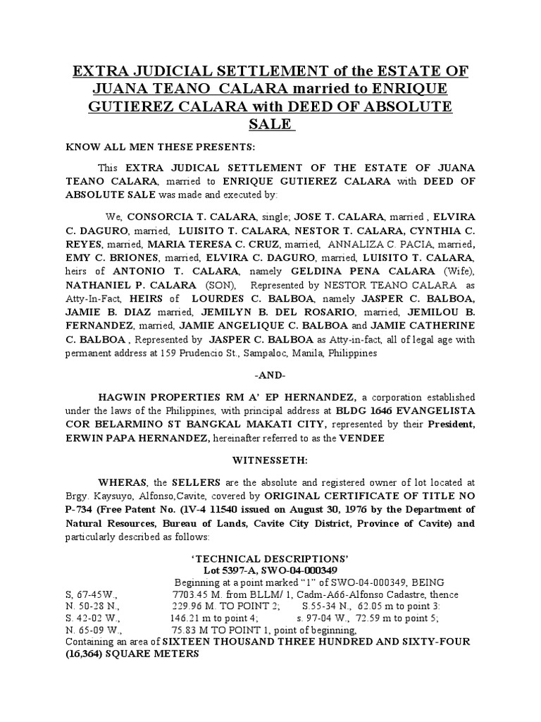 Extra Judicial Settlement Calara | PDF