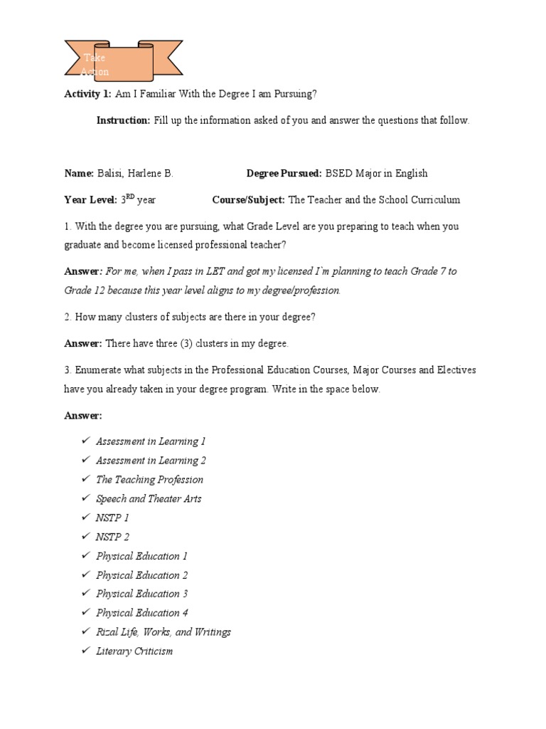 Activity Pec Pck 5 Balisi Harlene B Pdf Curriculum Teaching Method