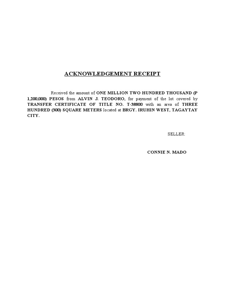 ACKNOWLEDGEMENT RECEIPT and SPA CONNIE MADO | PDF | Civil Law (Common ...