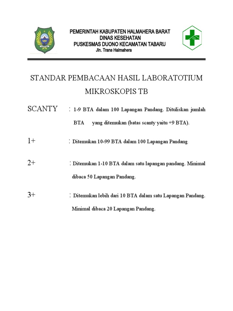 Standar Pembacaan Hasil BTA Scanty | PDF
