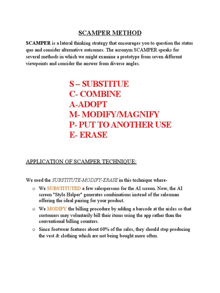 SCAMPER Method for Creative Solutions | PDF