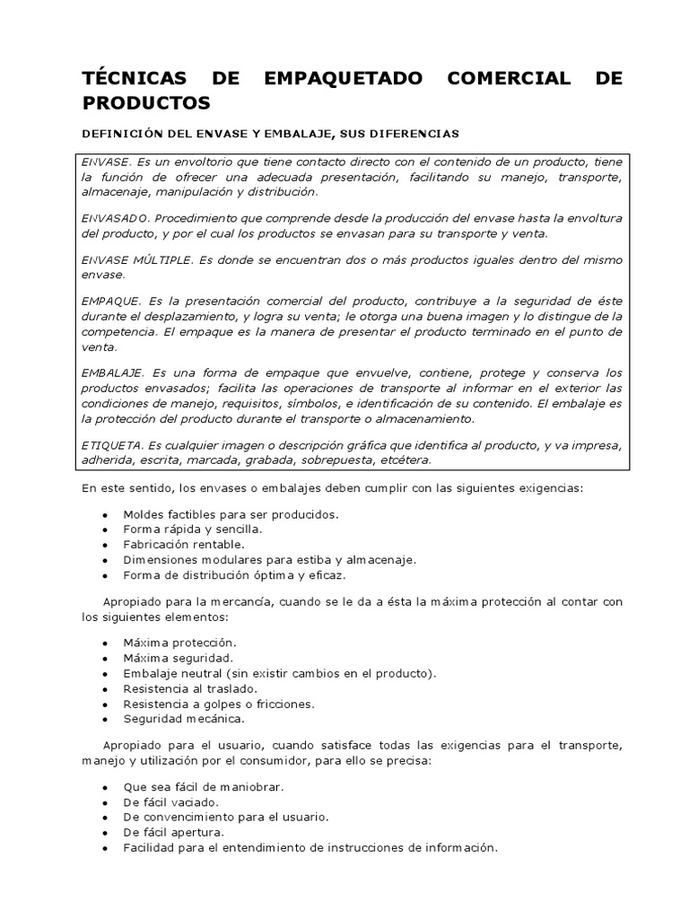 Unidad 6 - Técnicas de Empaquetado Comercial de Productos | PDF | El ...