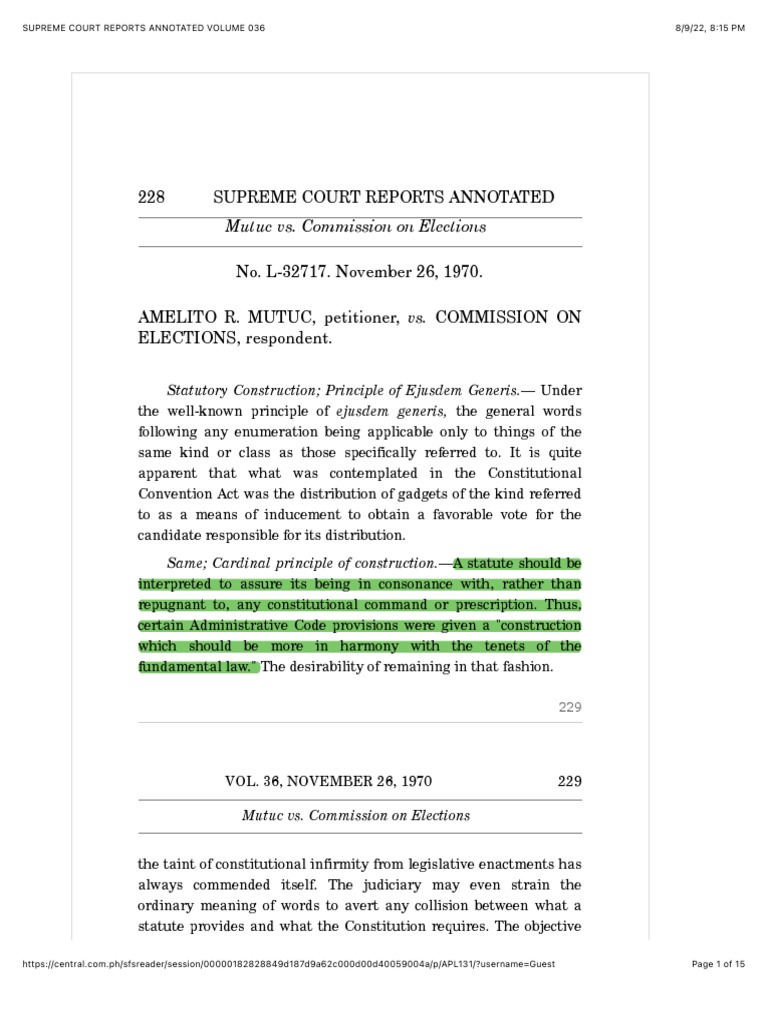 Mutuc vs. Commission On Elections | PDF | Statutory Interpretation ...