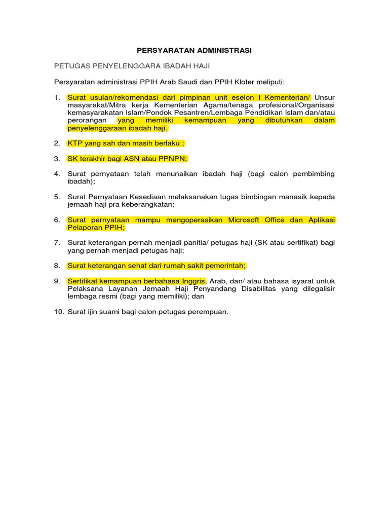 Persyaratan Administrasi Rekrutmen Ppih | PDF