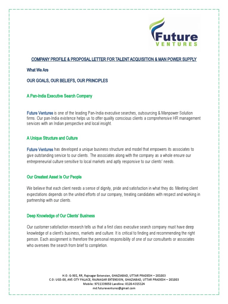 Future Ventures - Profile Cum Proposal Letter | PDF | Consultant | Expert