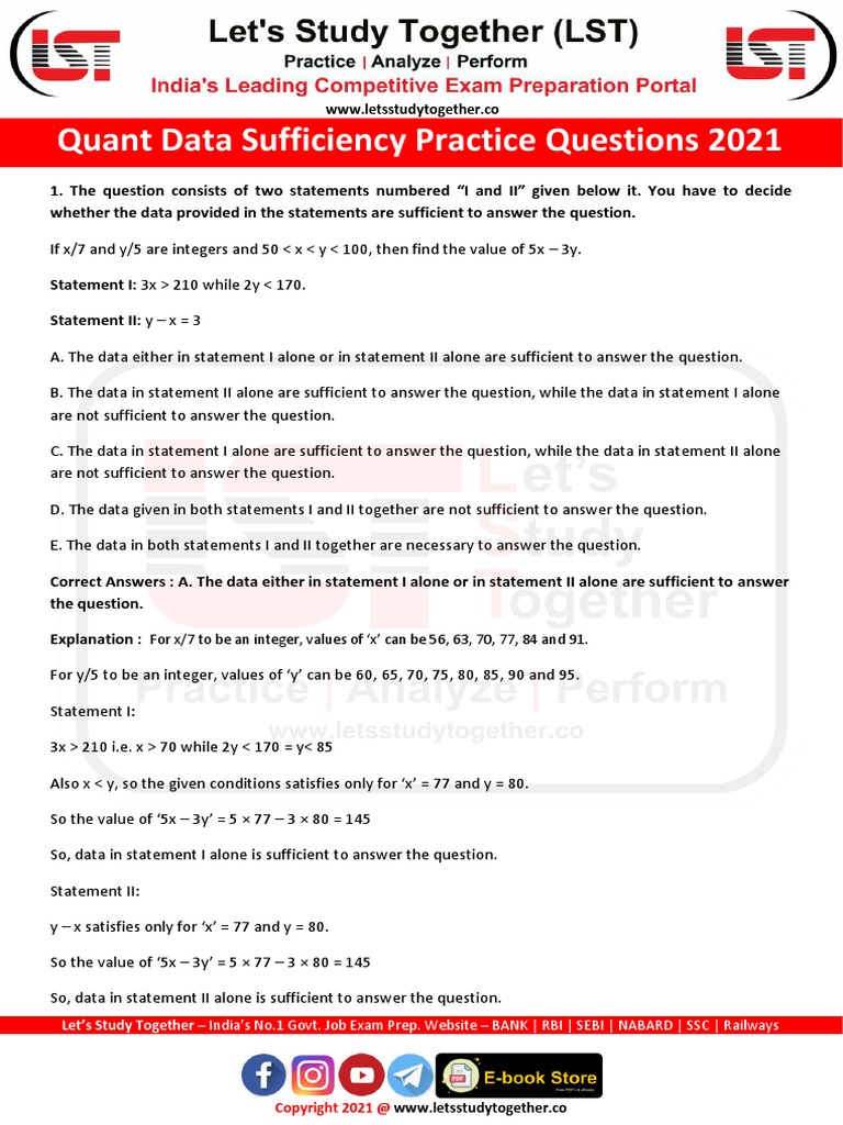30 Quant Data Sufficiency Questions | PDF | Numbers | Investing