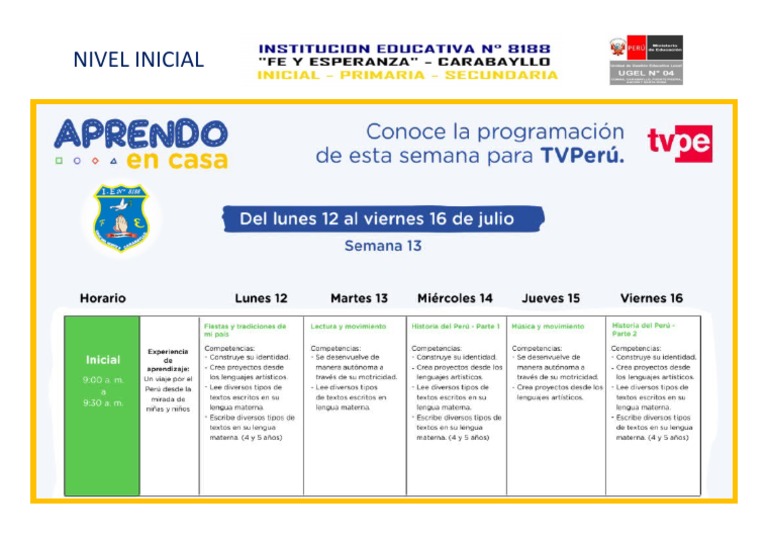 Aprendo en Casa Semana 13 Inicial | PDF