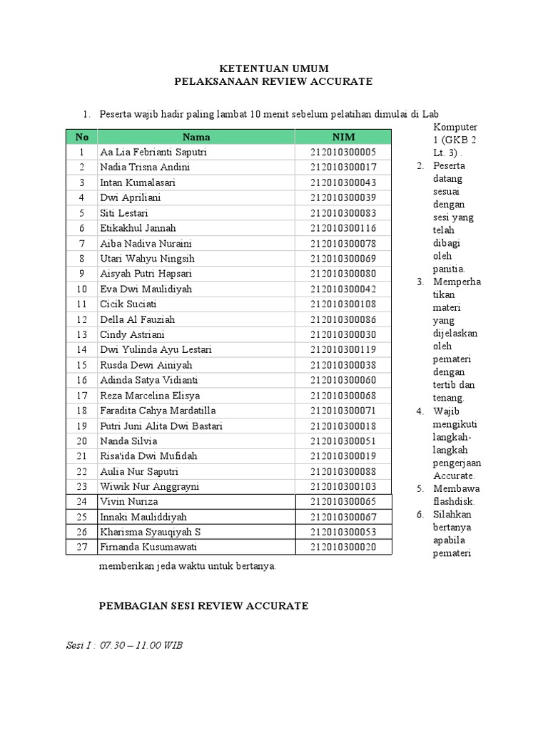 Ketentuan Umum Dan Pembagian Sesi Review Accurate | PDF