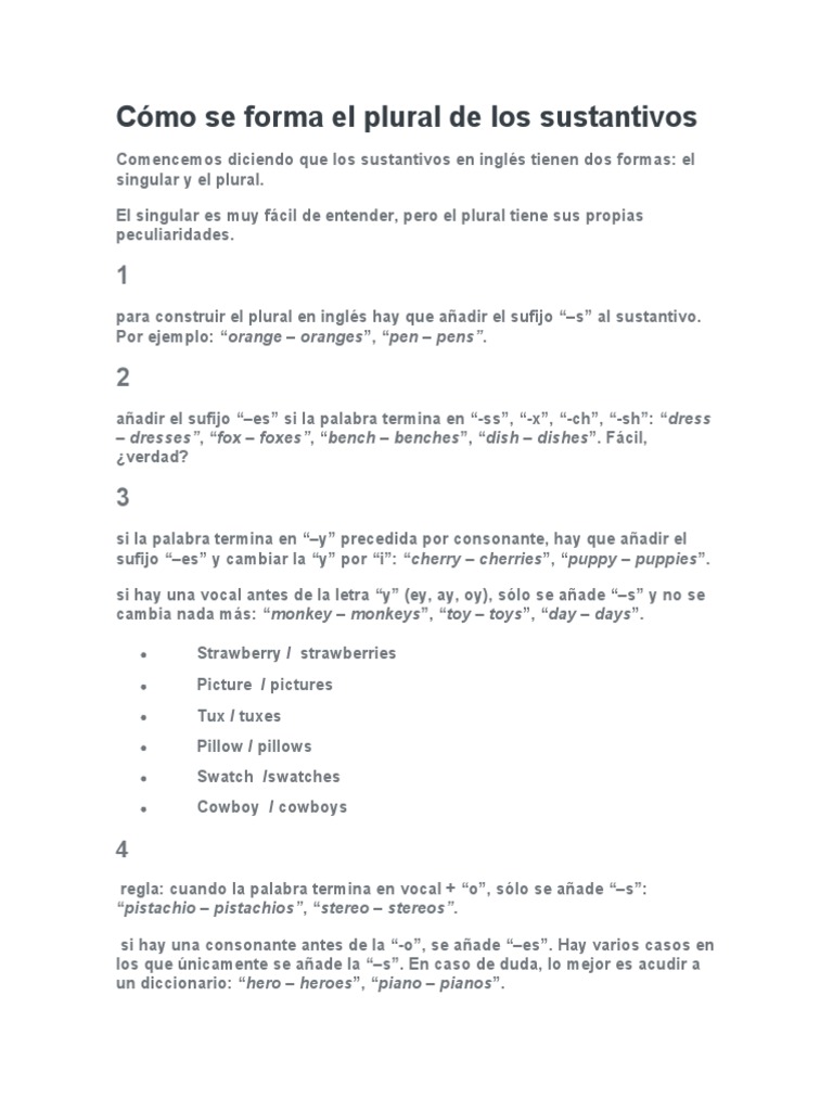 Cómo Se Forma El Plural de Los Sustantivos - Docx J | PDF | Sintaxis ...