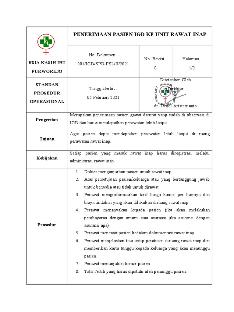 Sop Pasien Igd Masuk Rawat Inap | PDF