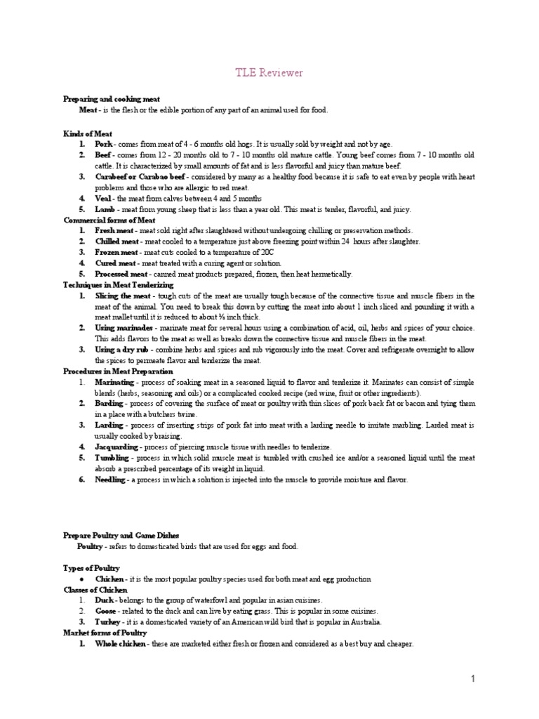 TLE Reviewer | PDF | Grilling | Beef