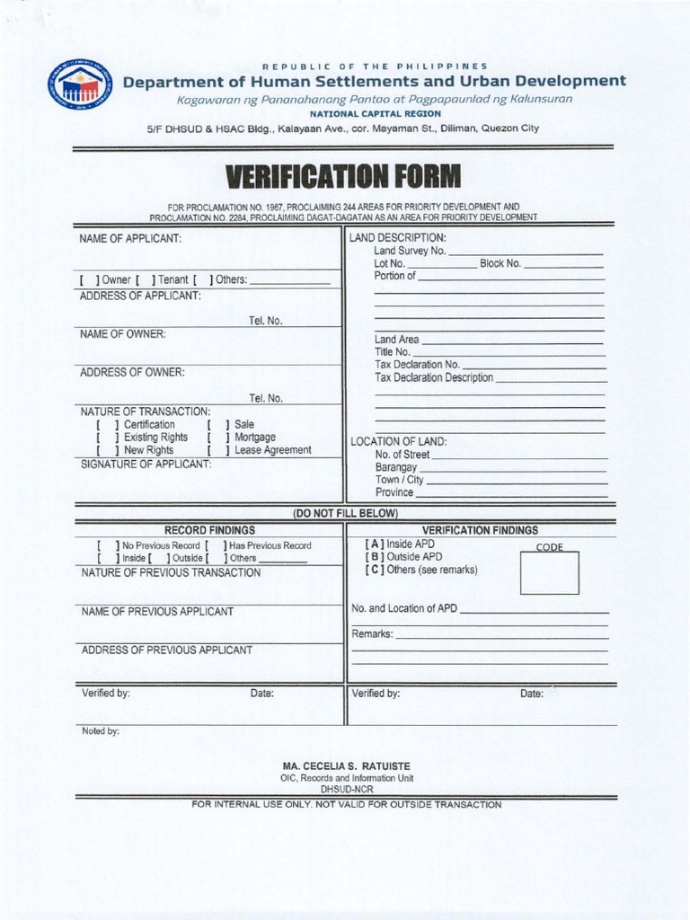 DHSUD Verification Form for Development | PDF | Property
