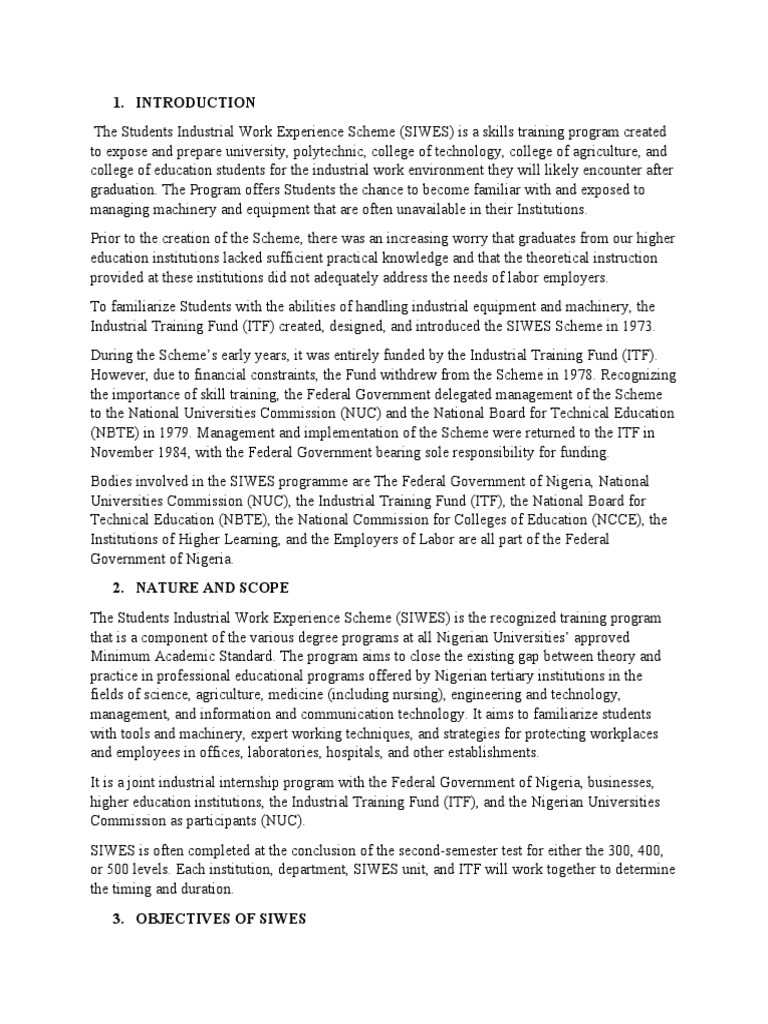Chapter 1 (Siwes Introduction) Adeniyi Joshua | PDF