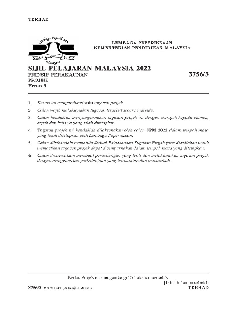 Contoh Guru Projek P.akaun SPM 2022 | PDF
