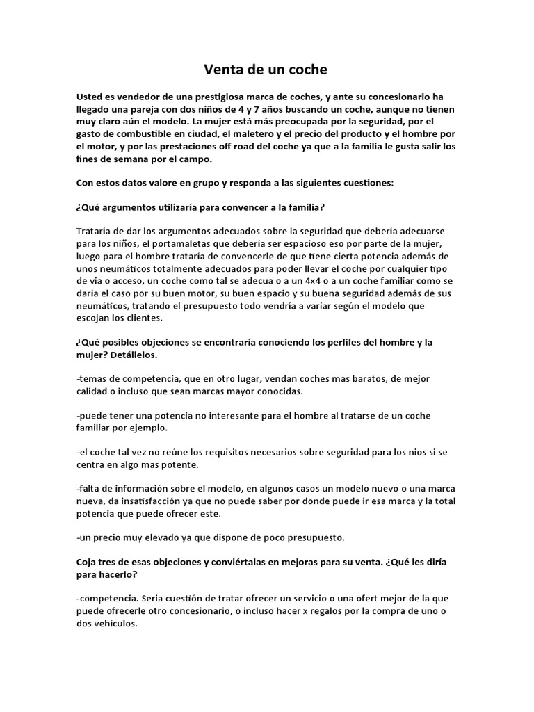 Venta De Un Coche Pdf Presupuesto Economias