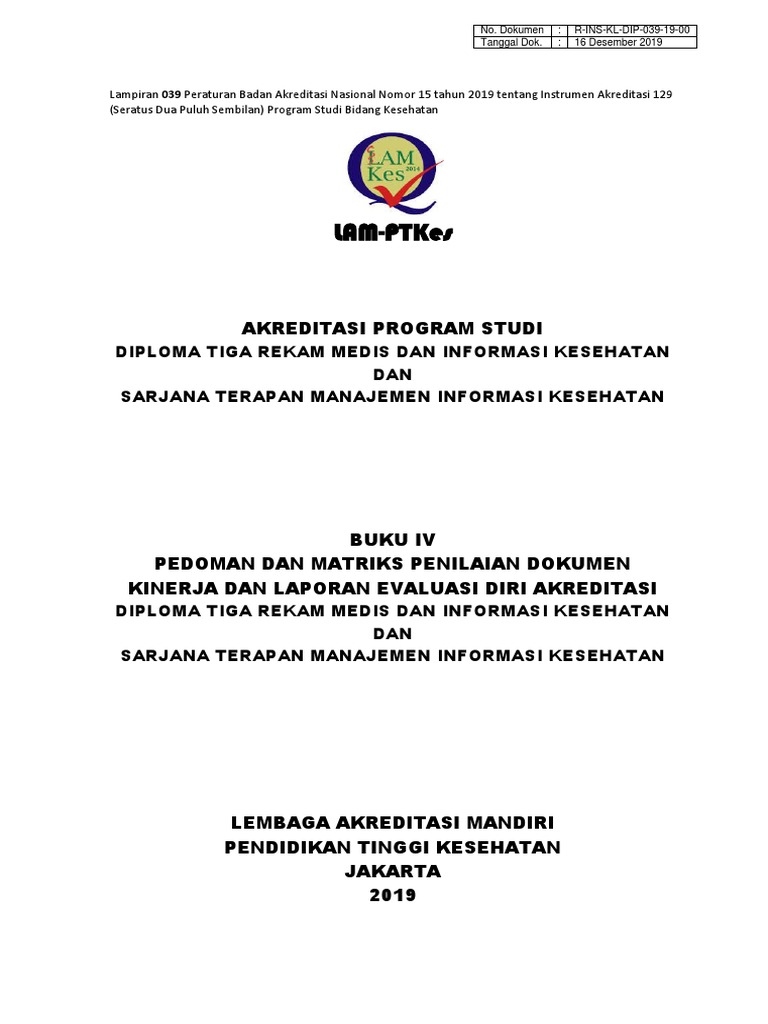 Buku 4-Pedoman & Matriks Penilaian Akreditasi-DIII RMIK & STR MIK-1 | PDF