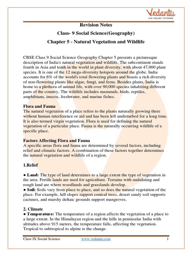 CBSE Class 9 Geography Chapter 5 Notes - Natural Vegetation and ...