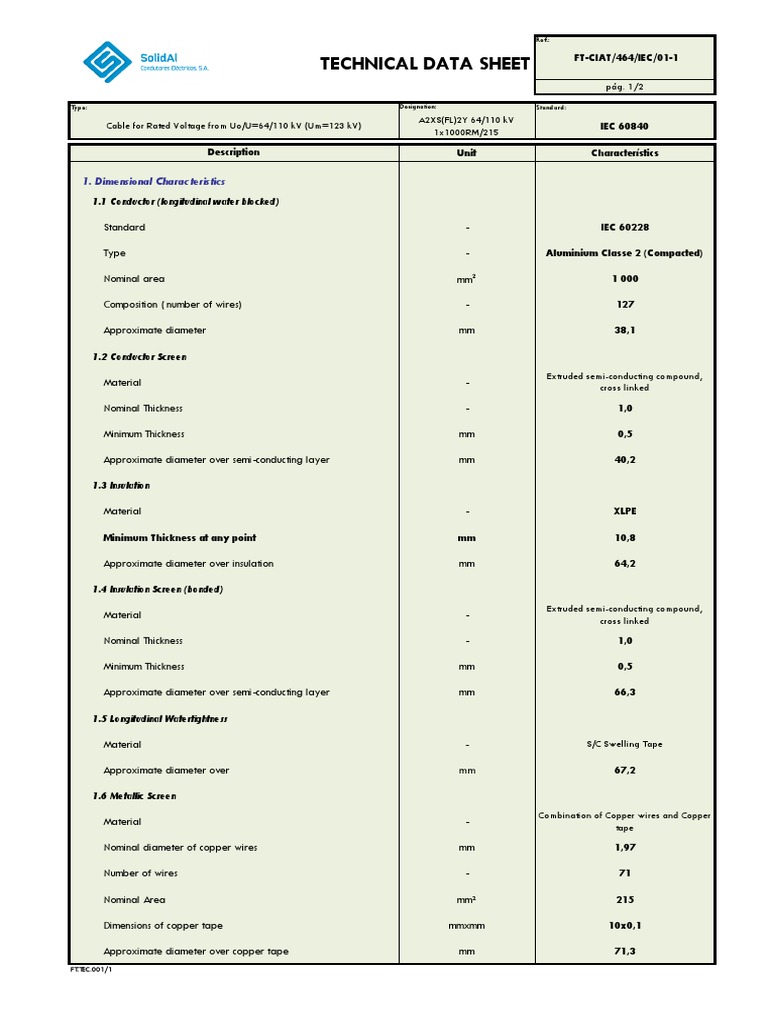 110 kV Solidal Cable Specifications | PDF | Electrical Conductor ...