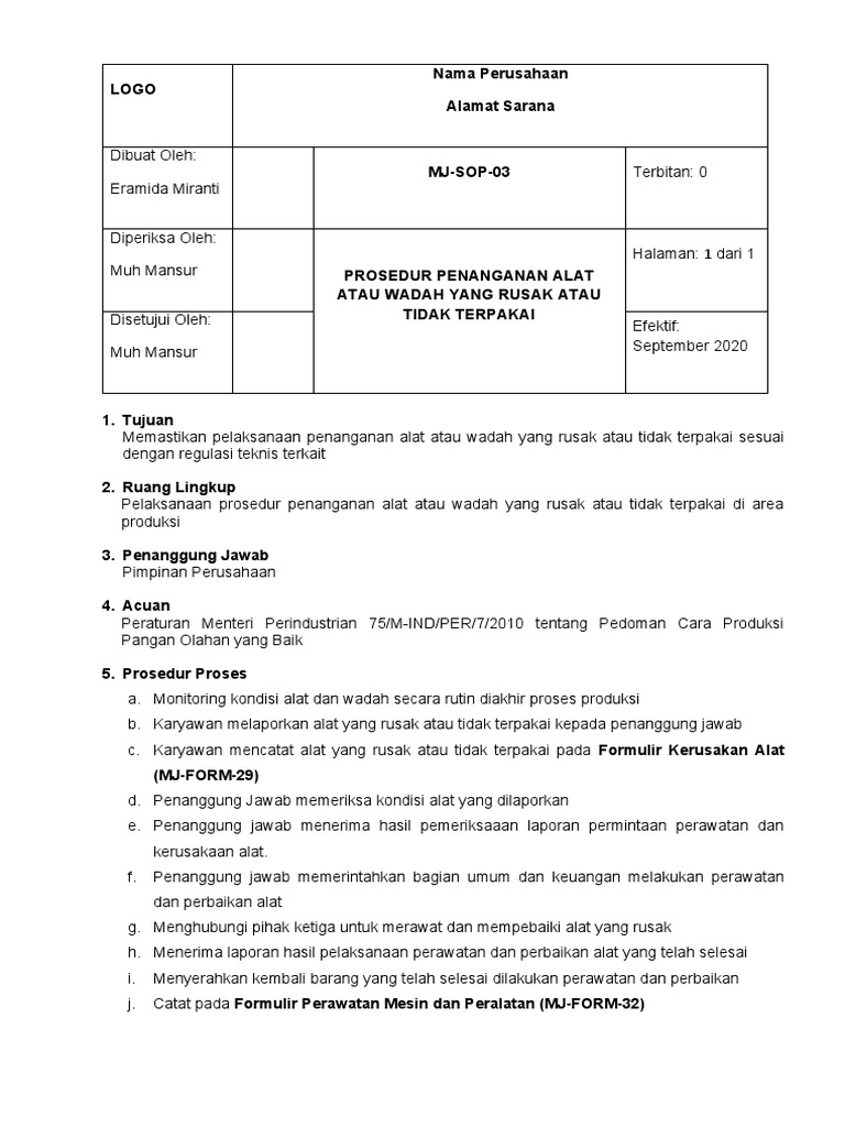Prosedur Penanganan Alat Rusak | PDF | Bisnis