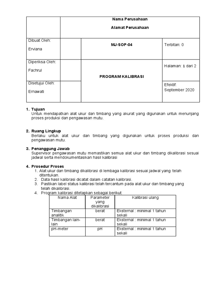 Program Kalibrasi Alat Produksi | PDF