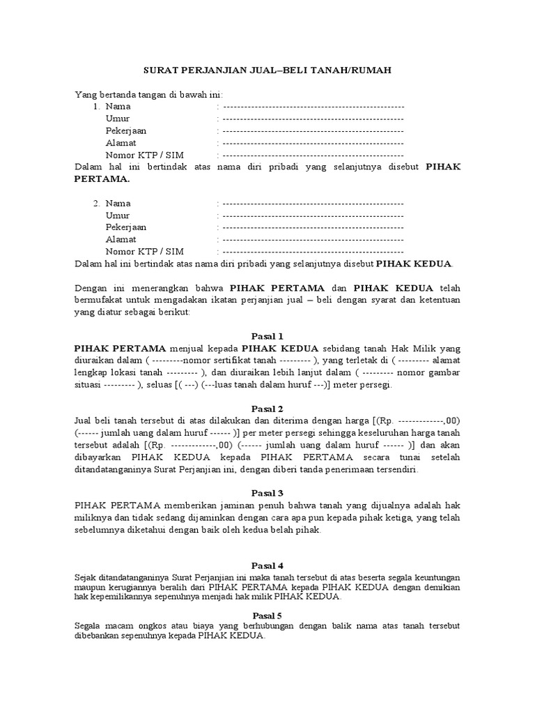 Surat Perjanjian Jual Rumah | PDF