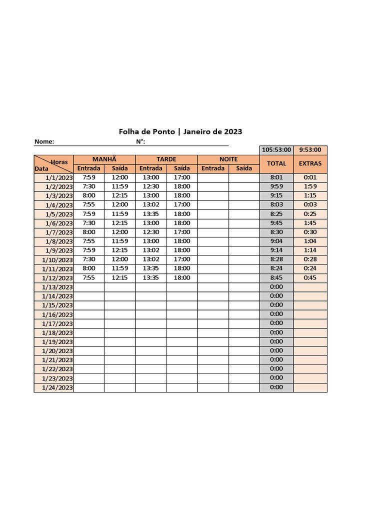 Planilha Folha de Ponto | PDF