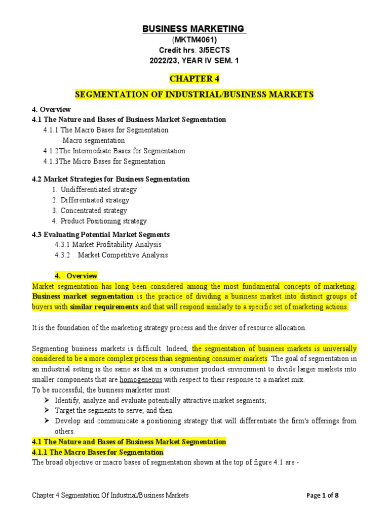 Chapter 4 Segmentation Of Industrial Markets Pdf Market Segmentation Marketing
