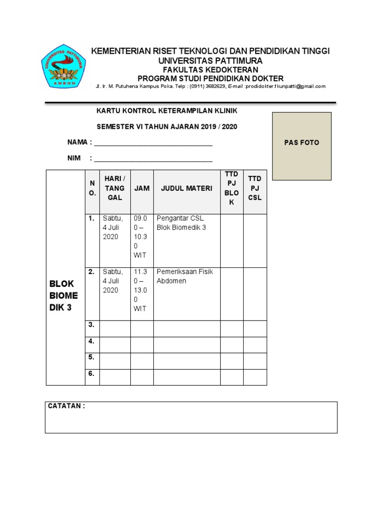 Kartu Kontrol CSL Semester 2 | PDF