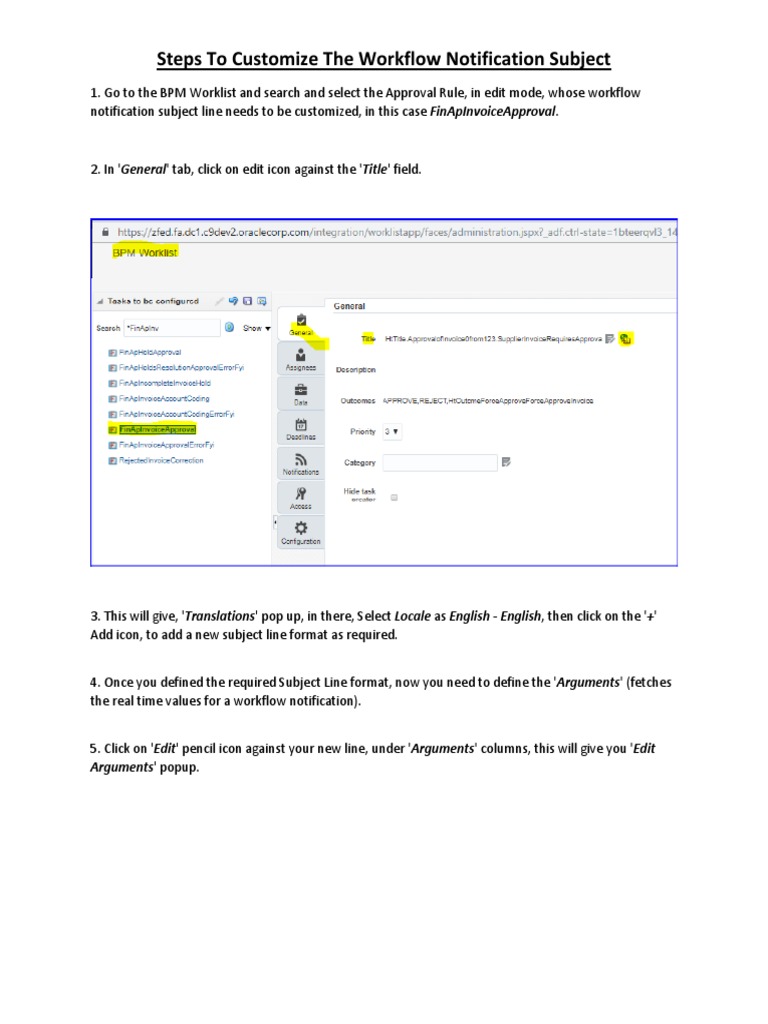 Steps To Customize Workflow Notification Subject Line | PDF