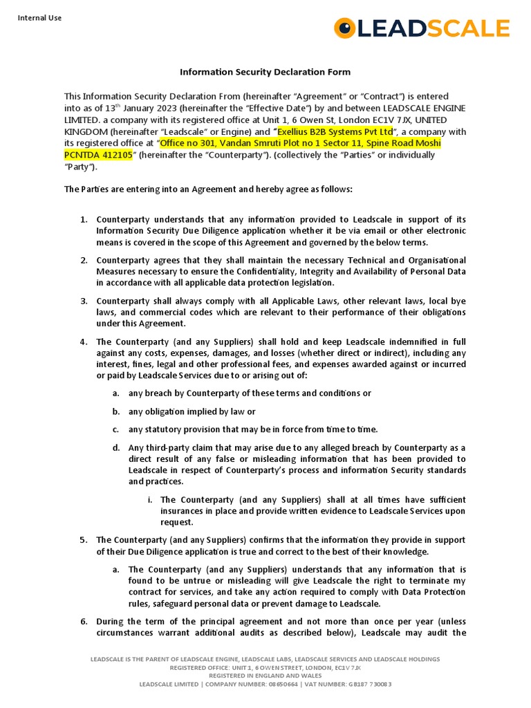 Information Security Declaration - v1 - 13012023 - ExelliusB2BSystems ...