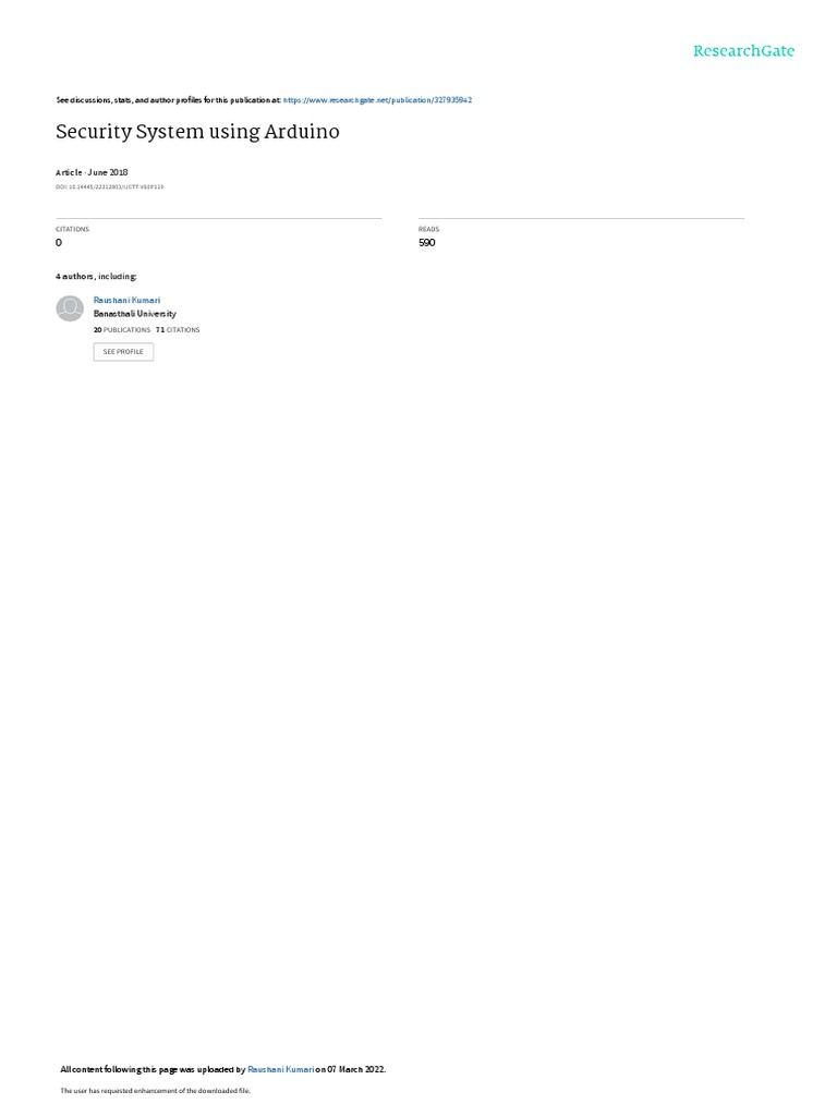 Security System Using Arduino | PDF | Internet Of Things | Security Alarm