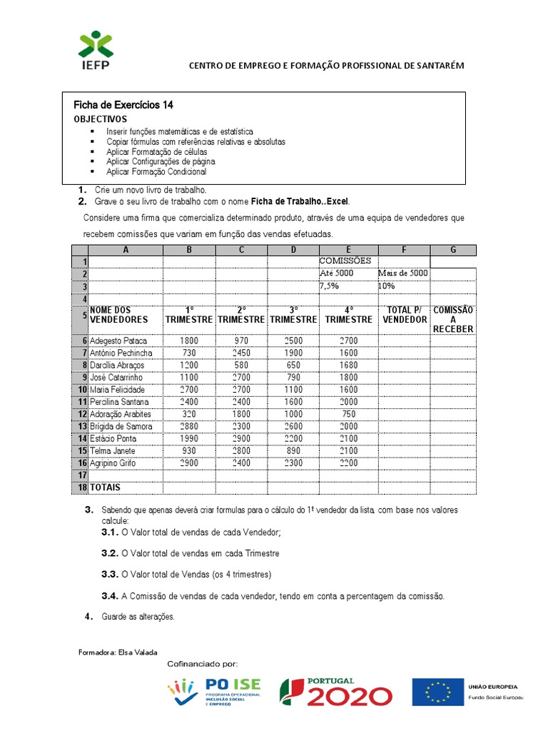 Ficha de Exercícios Excel | PDF | Análise