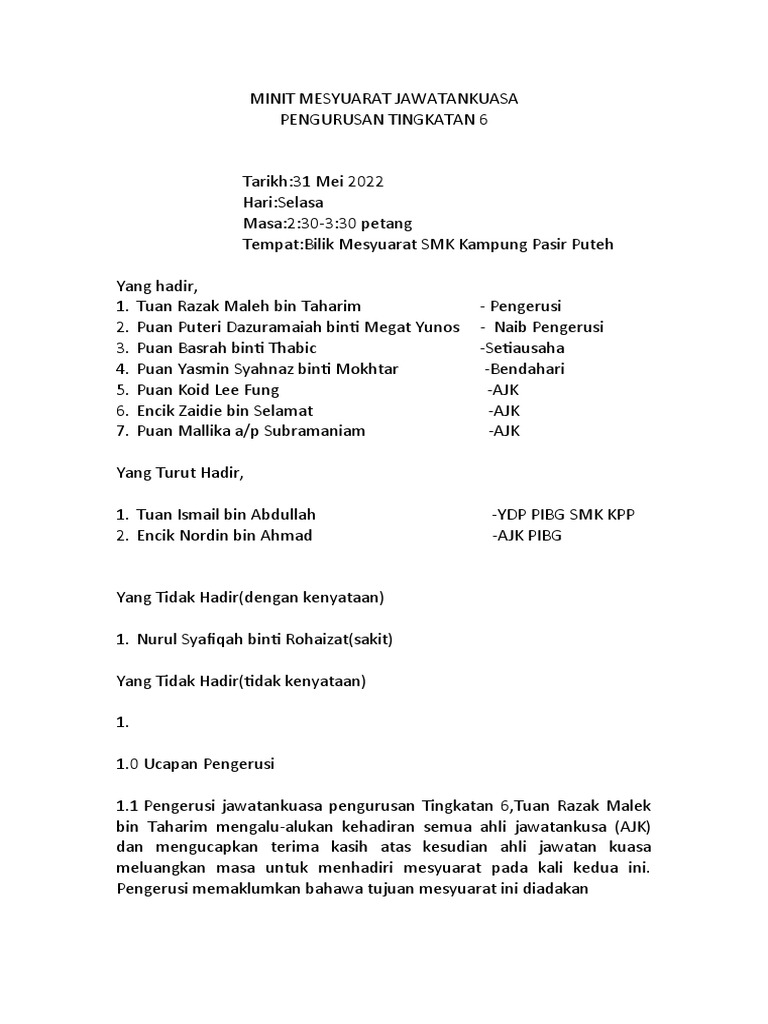 Minit Mesyuarat Jawatankuasa | PDF