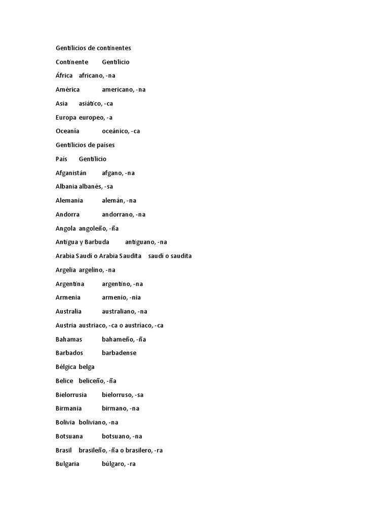 Gentilicios de Continentes | PDF | Américas | Europa