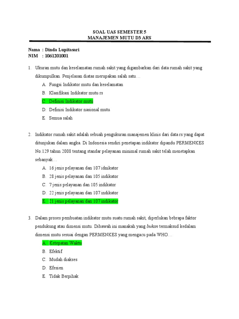 Jawaban Dinda-Uas-Mutu-Semester-5-Jan-2023 | PDF | Bisnis | Pengelolaan Keuangan & Uang