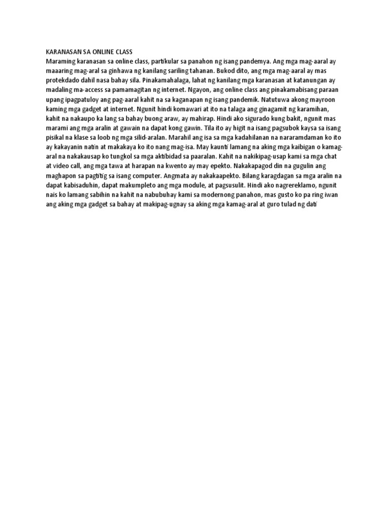 KARANASAN SA ONLINE CLASS Maraming Karanasan Sa Online Class | PDF
