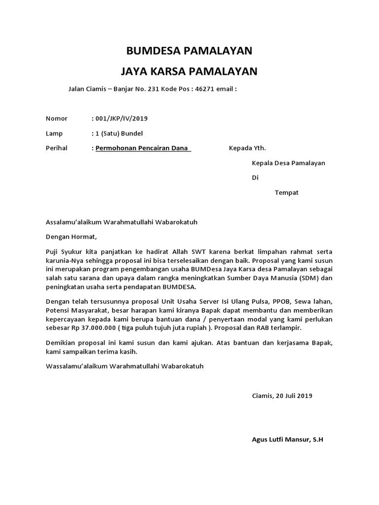 Proposal BUMDESA PAMALAYAN | PDF