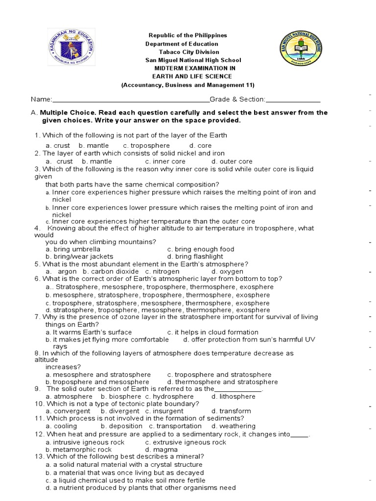 Earth and Life Science Midterm | PDF | Rock (Geology) | Atmosphere Of Earth