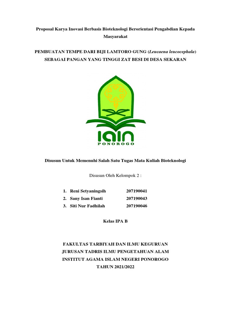 Kelompok 02 - IPA B - Proposal Karya Inovasi Berbasis Bioteknologi | PDF