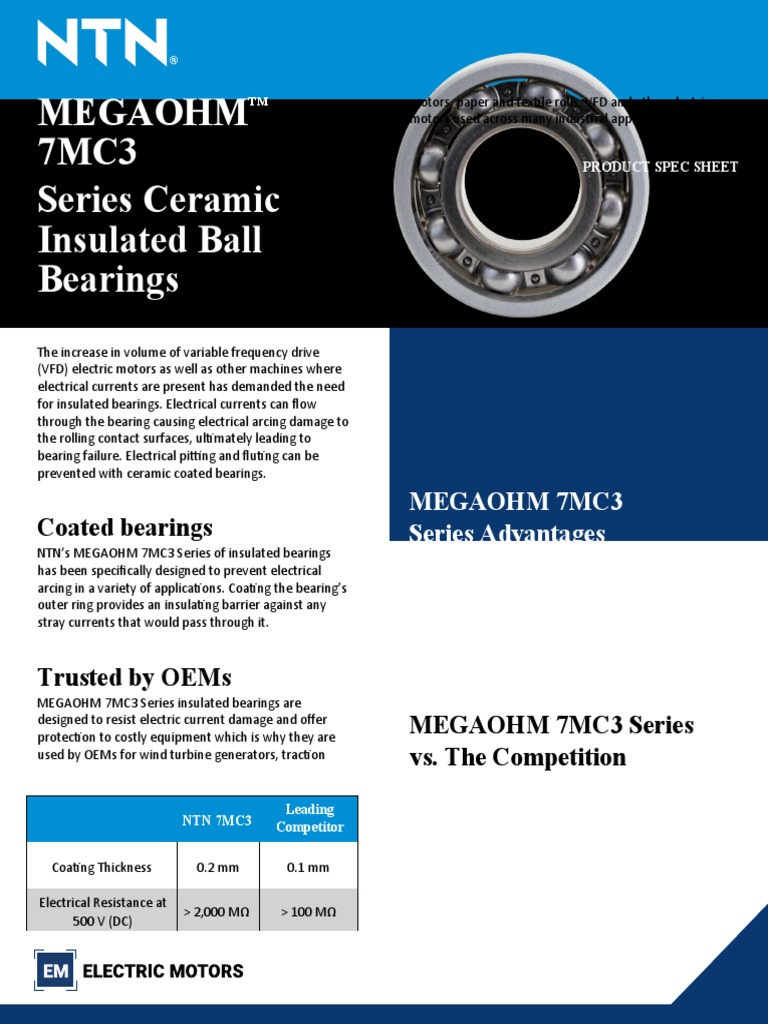 15 NTN MEGAOHM 7MC3 Series Ceramic Insulated Ball Bearings | PDF