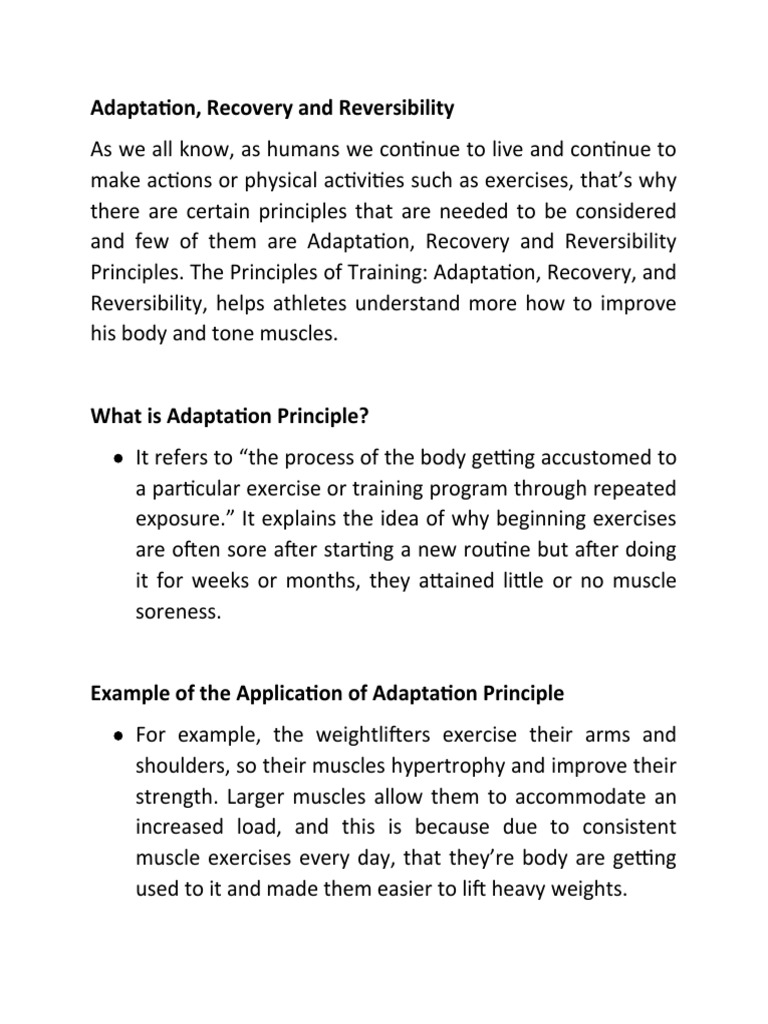 Training Principles: Adaptation, Recovery, Reversibility | PDF ...