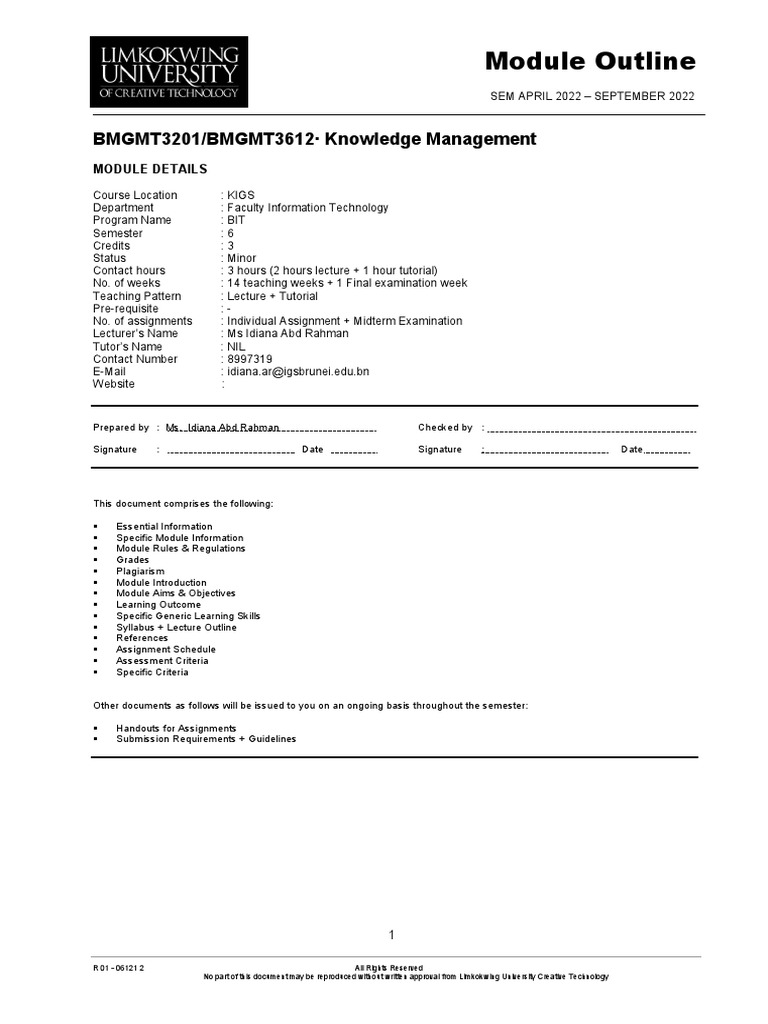 BBB3162 - Module Outline - KM | PDF | Knowledge Management | Lecture